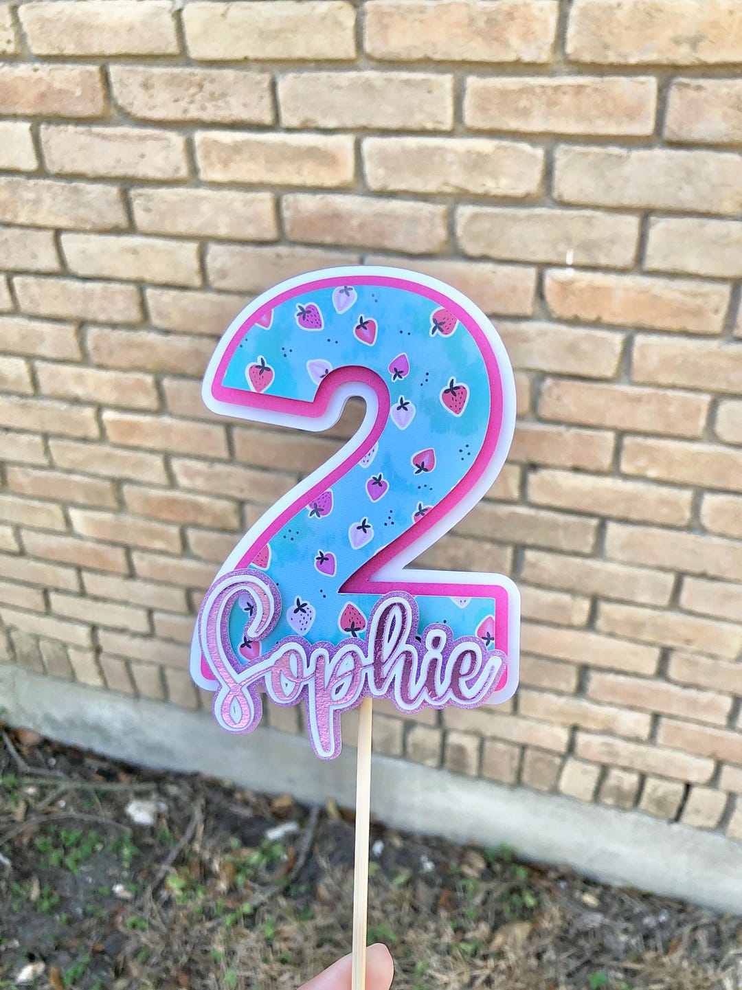 Strawberry Cake Topper | Strawberry Theme Cake Topper | Custom Name ...