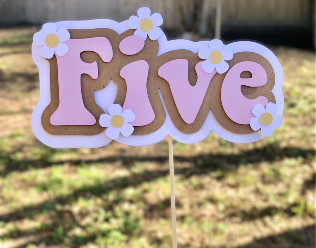 Five Cake Topper | Fifth Birthday Cake Topper | Groovy Cake Topper ...