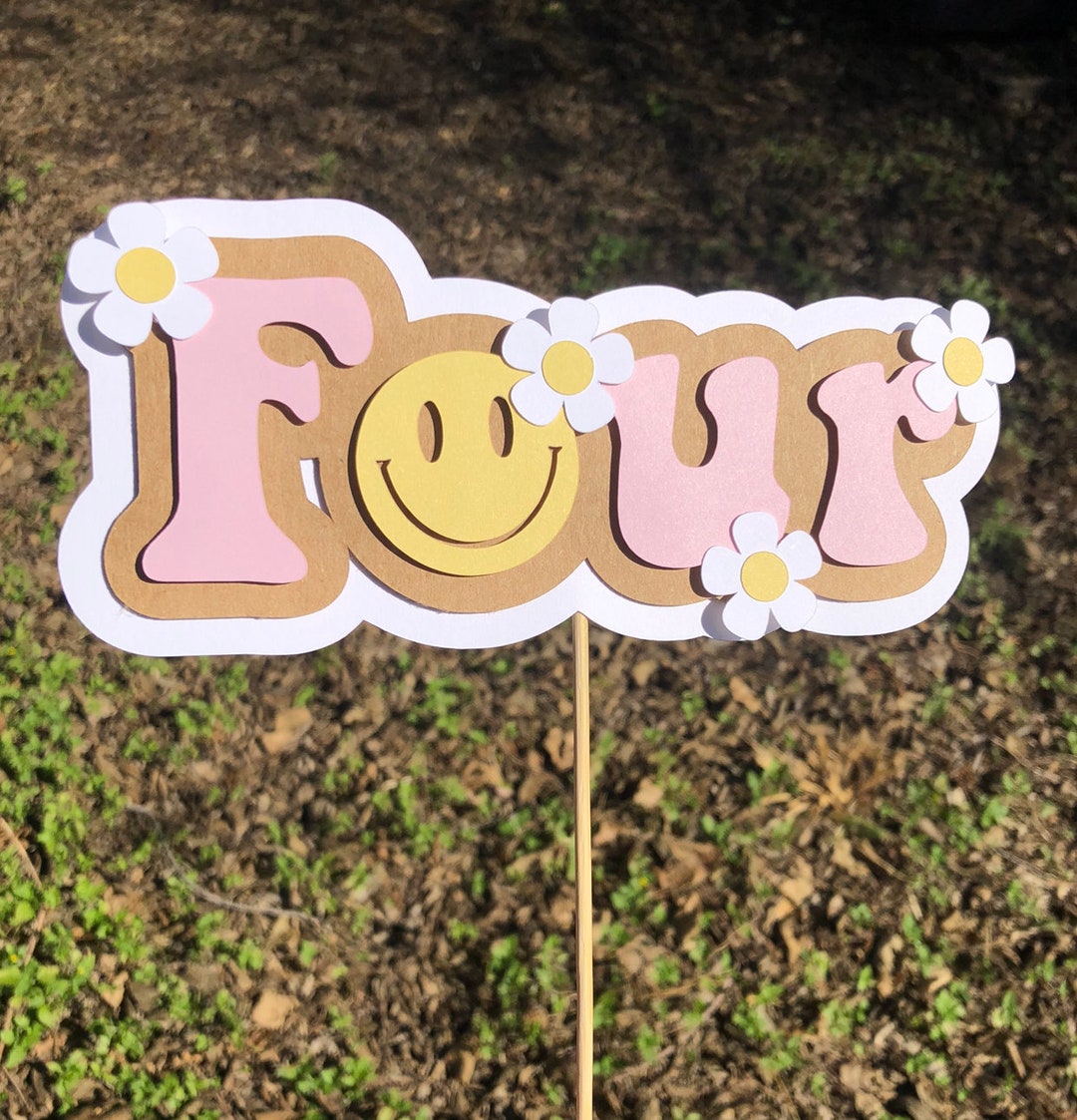 Four Cake Topper | Fourth Birthday Cake Topper | Groovy Cake Topper ...