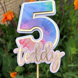 Tye Dye Cake Topper | Groovy Cake Topper | Name Cake Topper | Number ...