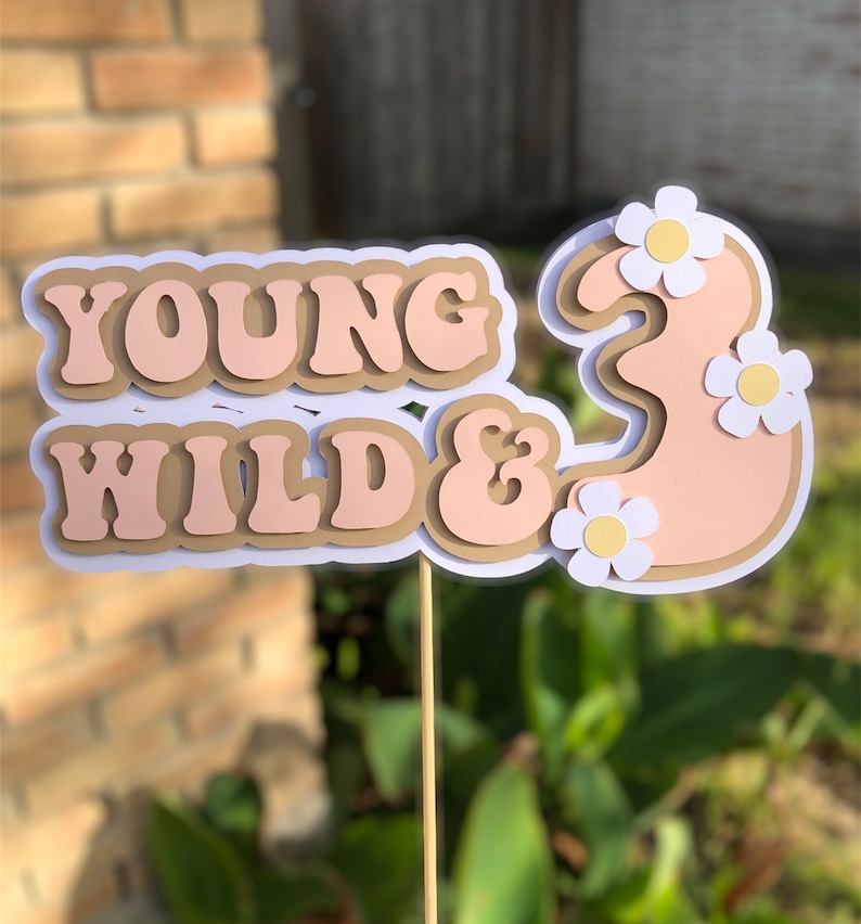 Young Wild and 3 Cake Topper | Third Birthday Cake Topper | Retro Cake ...