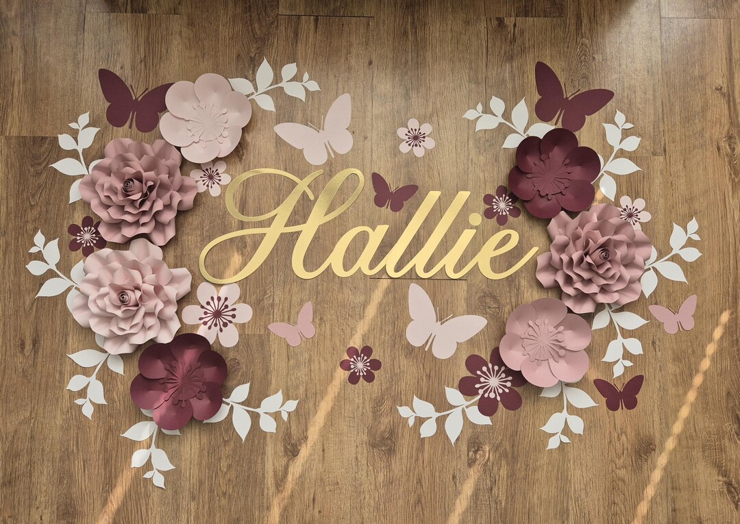 Paper Flower Set FREE Name Sign Nursery Paper Flowers Paper Flower ...