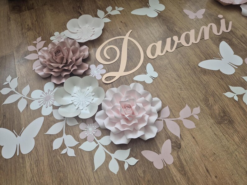 Custom Paper Flower Wall Decor With FREE Name Sign - 3D Floral Nursery ...