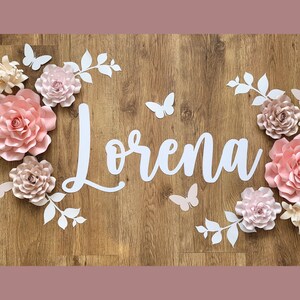 Custom Paper Flower Wall Decor With FREE Name Sign - 3D Floral Nursery ...