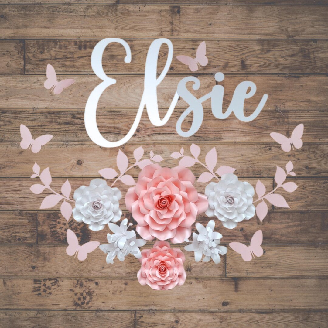 Custom Paper Flower Wall Decor With FREE Name Sign - 3D Floral Nursery ...