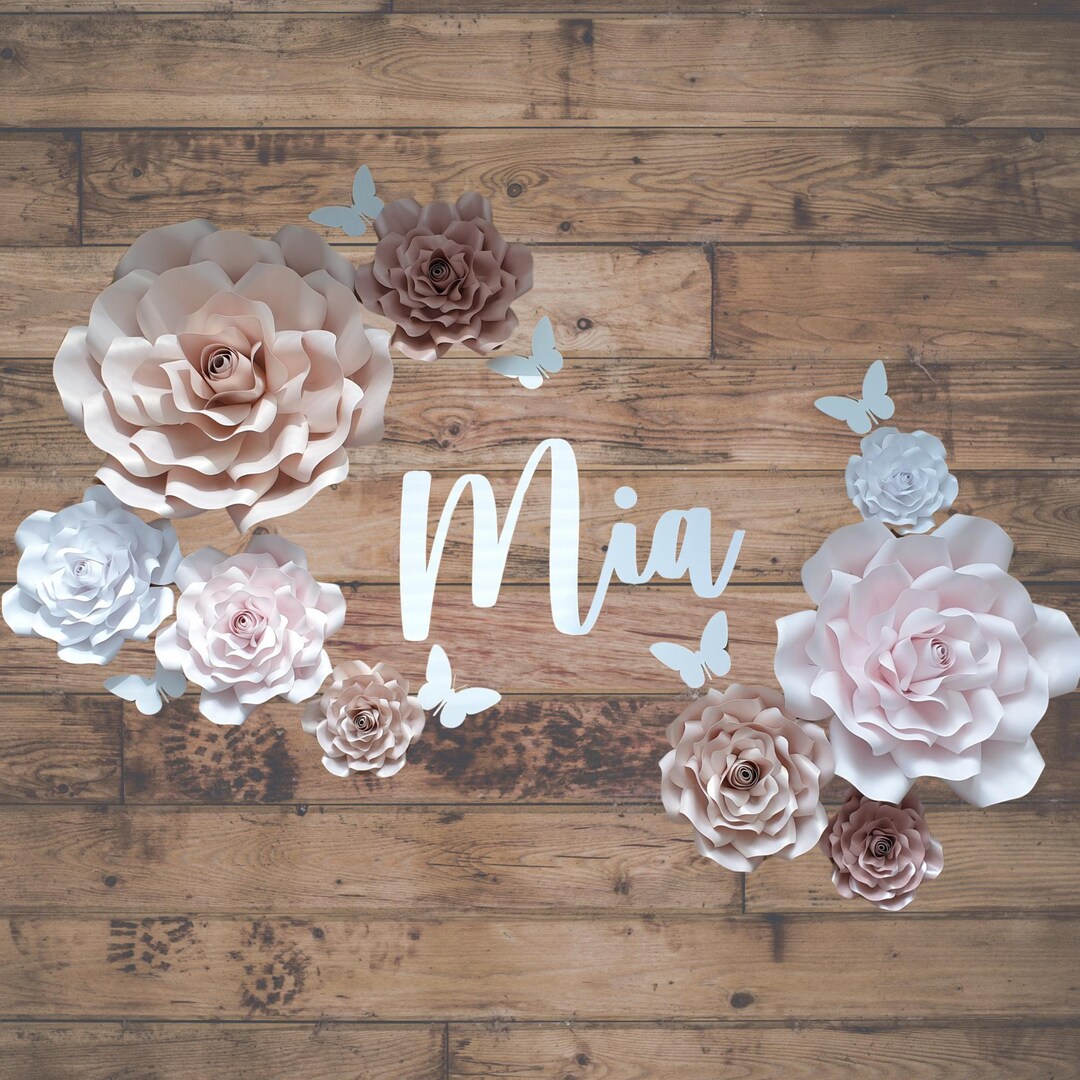 Custom Paper Flower Wall Decor With FREE Name Sign - 3D Floral Nursery ...