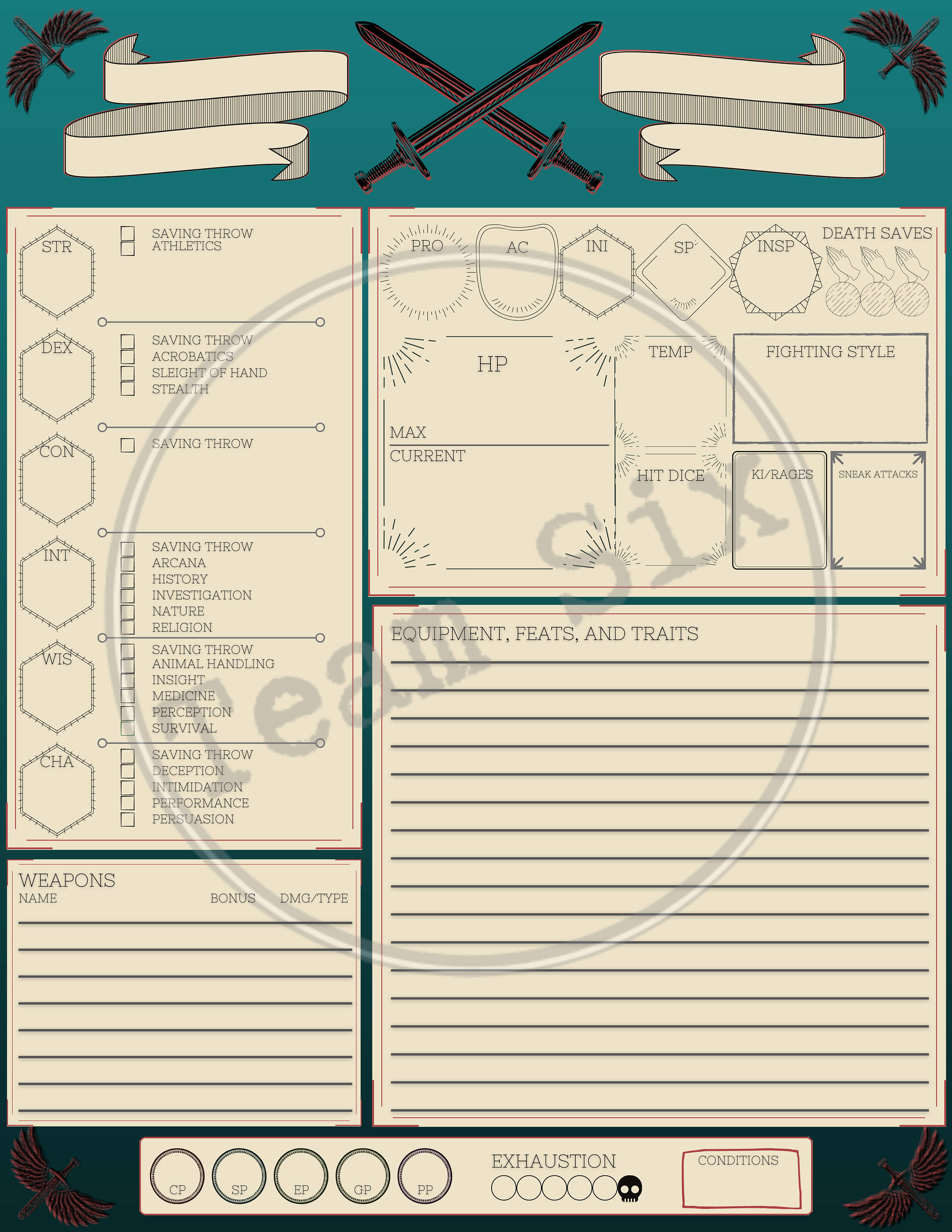 5e Martial Character Sheet - Etsy