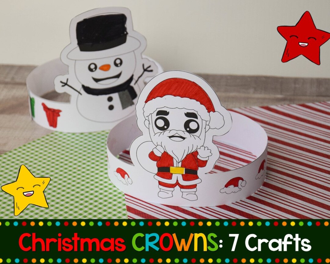 Christmas Crowns Holiday Kids Craft to Color and Wear 7 Templates ...