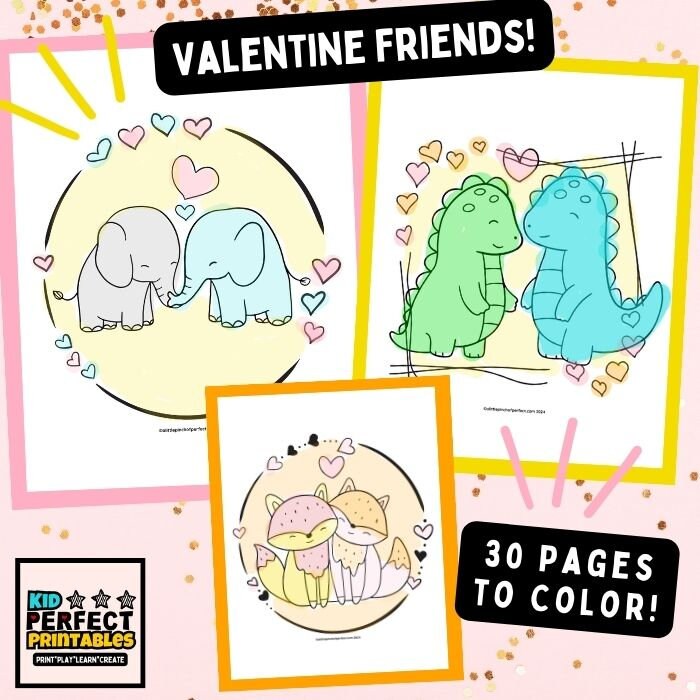Animal Friends Valentine Coloring Pages, 30 PAGES, Printable, CUTE ...