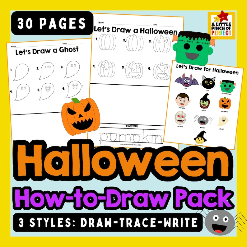 Halloween Directed Drawing Pack: Step-by-step Drawing Tracing & Writing ...