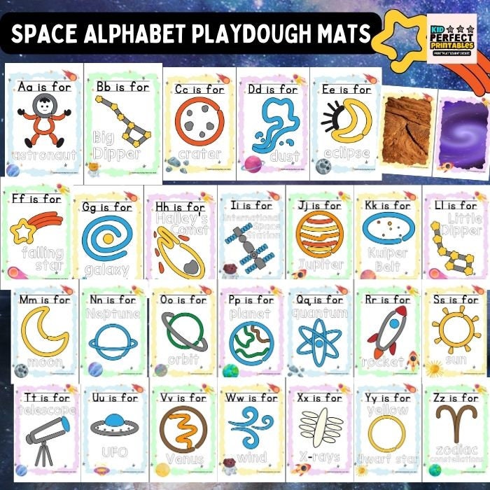 Outer Space Printable Playdough Mat ALPHABET A-Z SET to Learn & Play ...