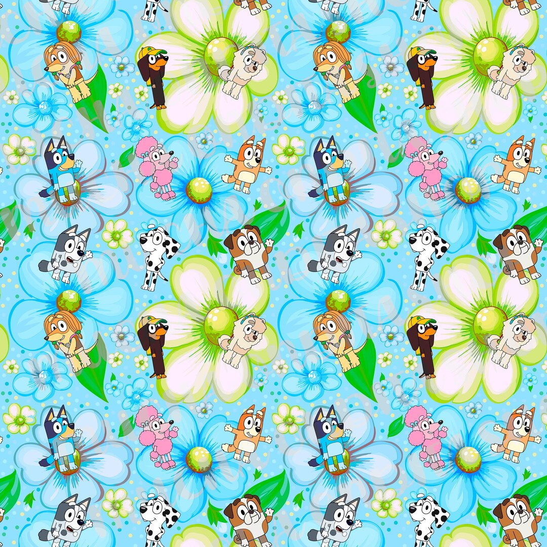 Bluey Seamless Pattern Groovy Floral Kids Background 5 Color Variations ...