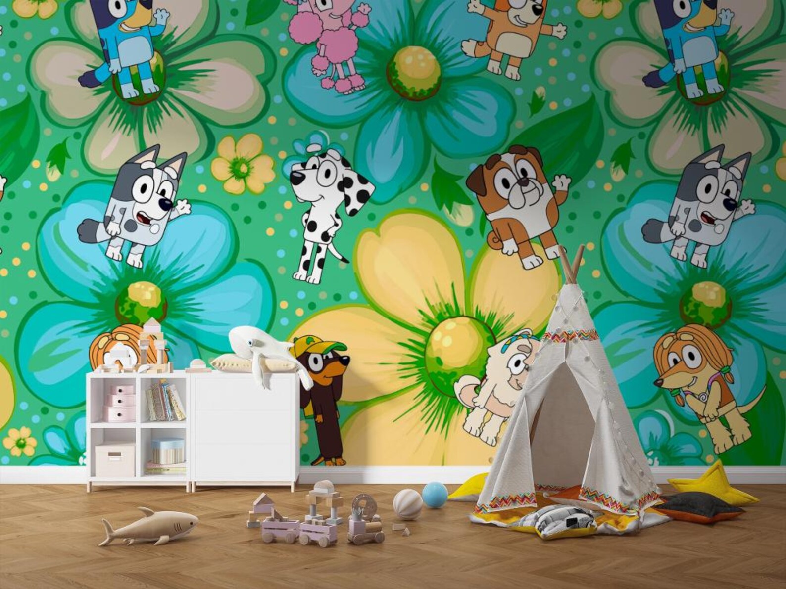 Bluey Seamless Pattern | Groovy Floral Kids Background | 5 Color ...