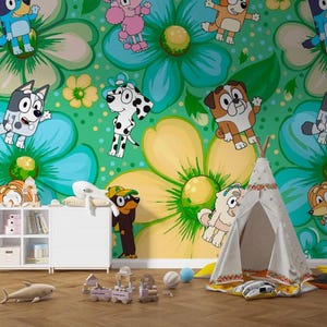 Bluey Seamless Pattern | Groovy Floral Kids Background | 5 Color ...