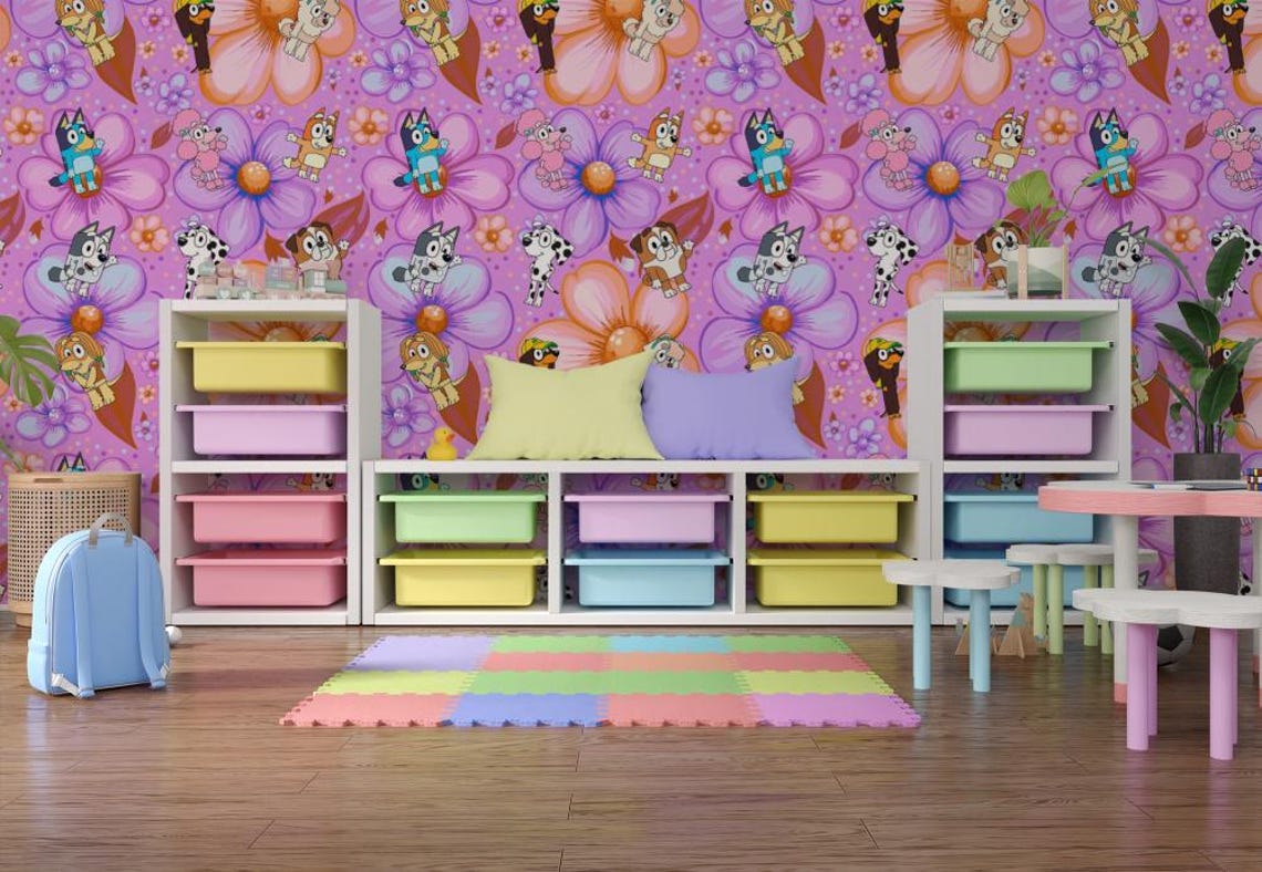 Bluey Seamless Pattern | Groovy Floral Kids Background | 5 Color ...