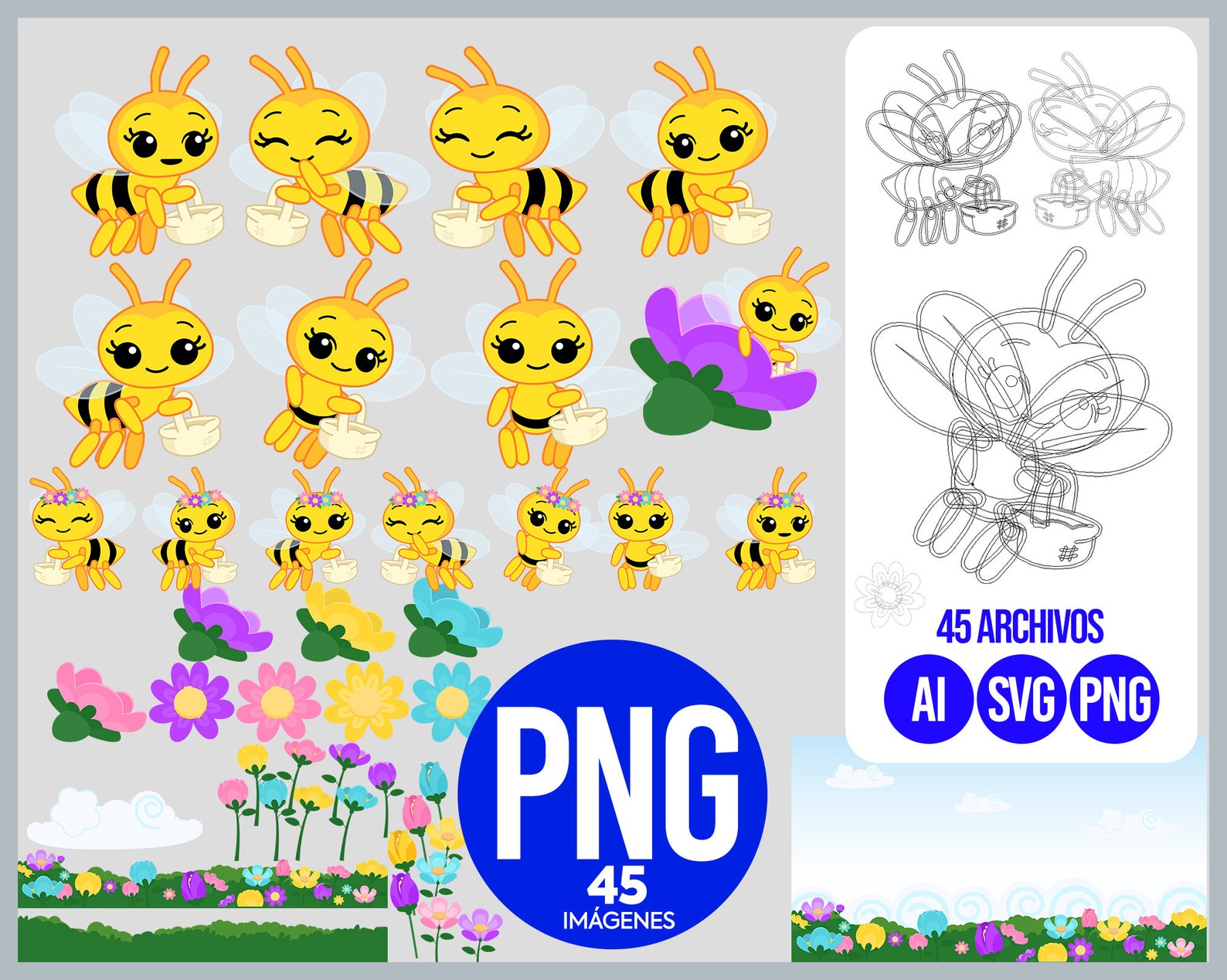 Abejita chiquitita 47 files, PNG, AI, SVG, Clipart, Cricut, Vectors ...