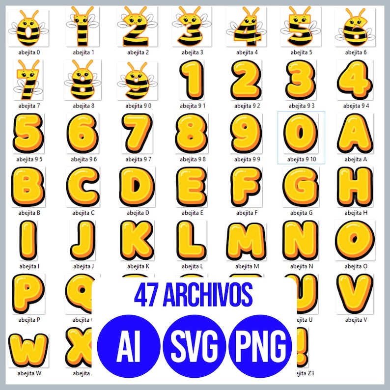 Alphabet Abejita chiquitita 48 files, PNG, AI, SVG, Clipart, Cricut ...