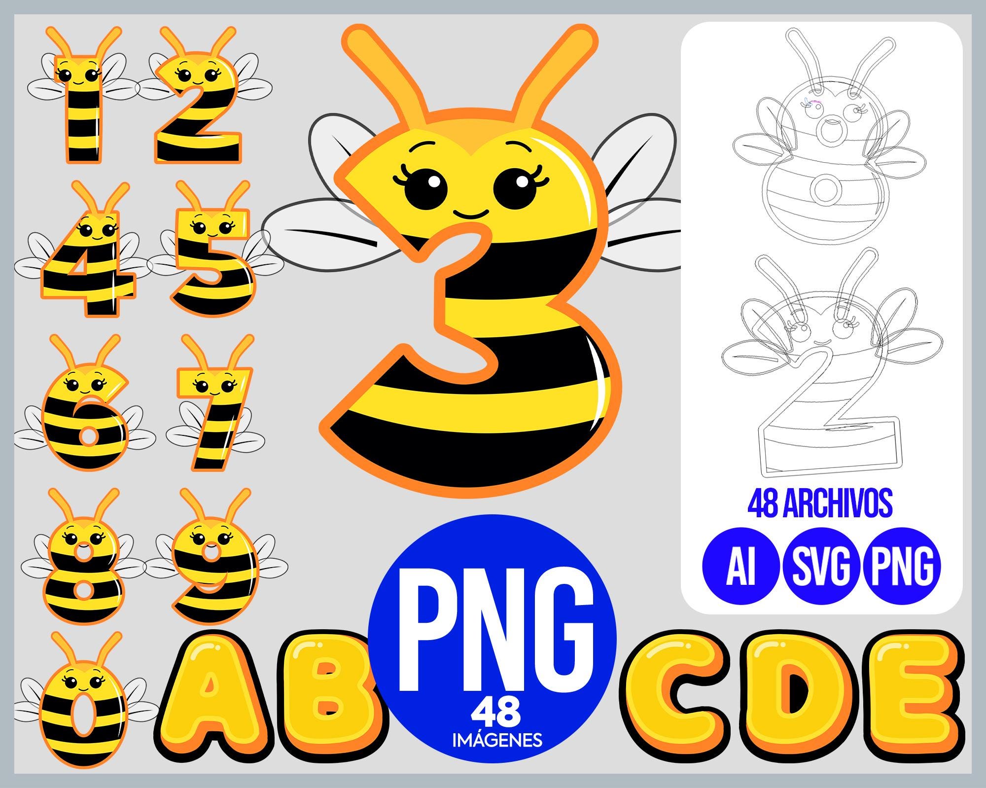 Alphabet Abejita chiquitita 48 files, PNG, AI, SVG, Clipart, Cricut ...