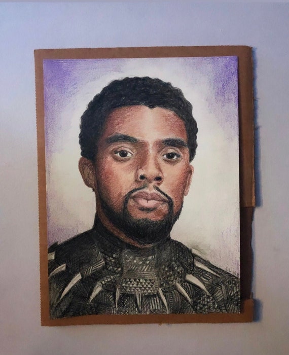 Colored Pencil Portrait Drawing Chadwick Boseman as Black | Etsy