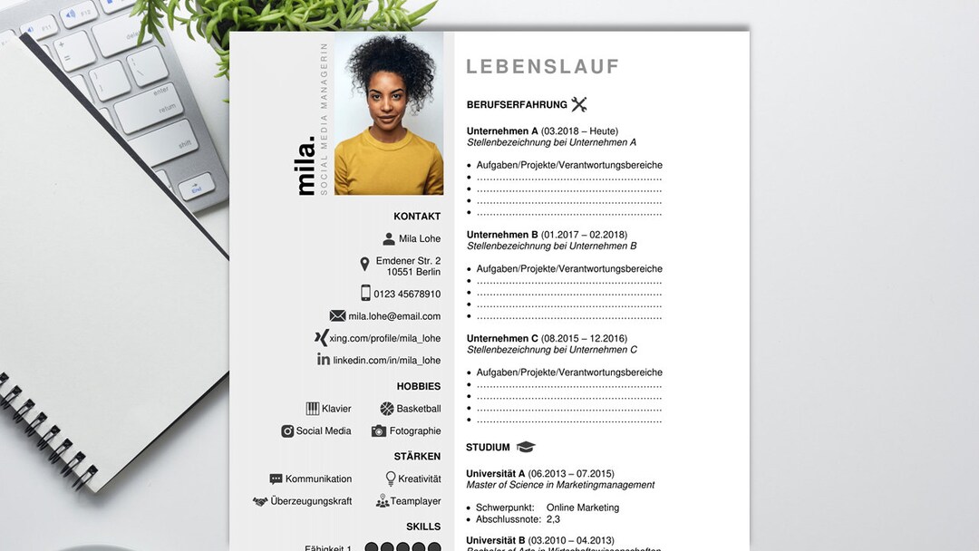 Application Template Modern I CV German Word With Cover Letter and ...