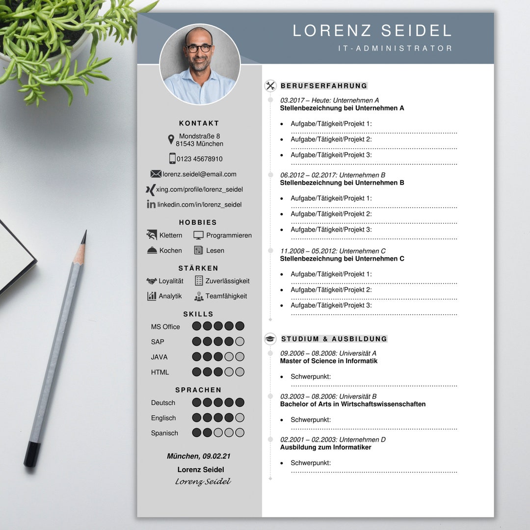 CV Template German Word I Application Template With Cover Letter and ...
