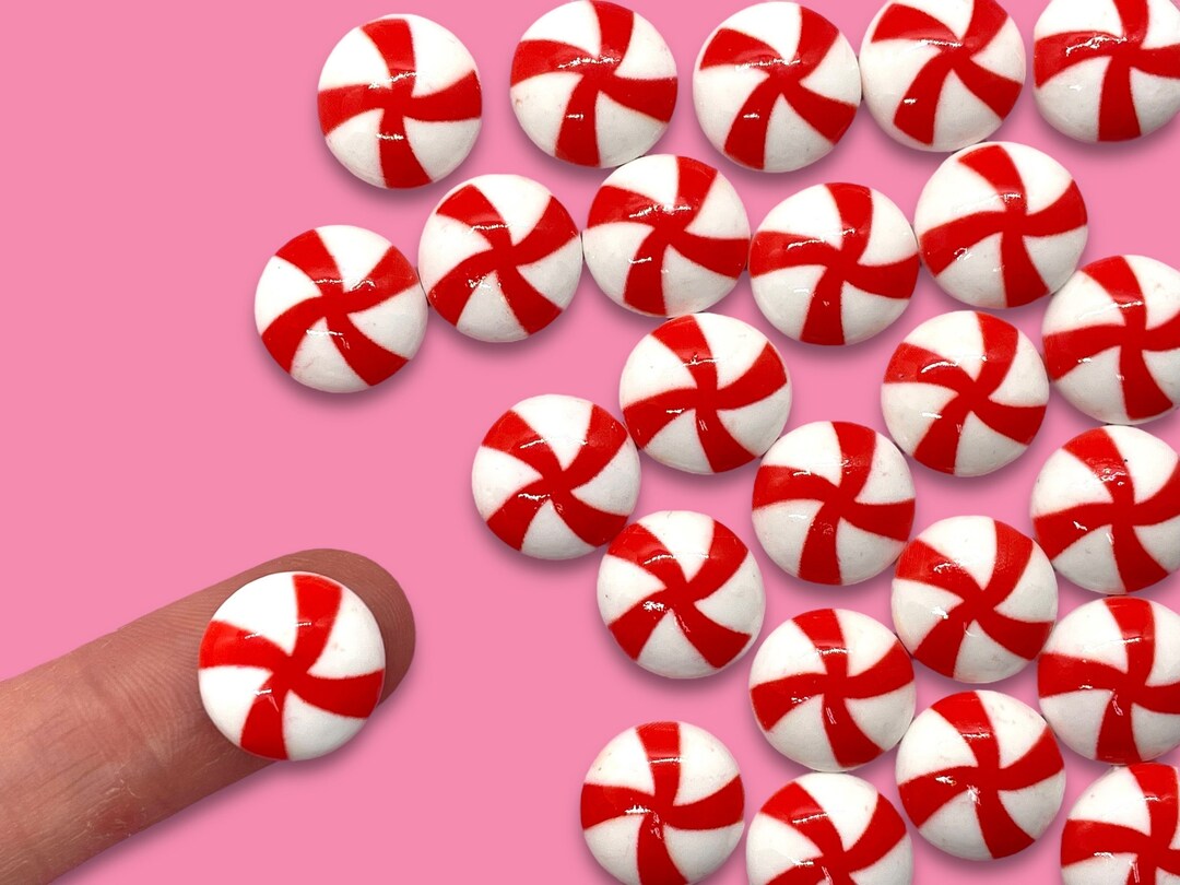 10pcs Red Peppermint Cabochons - Resin Candy Flatbacks for Slime, Bows ...