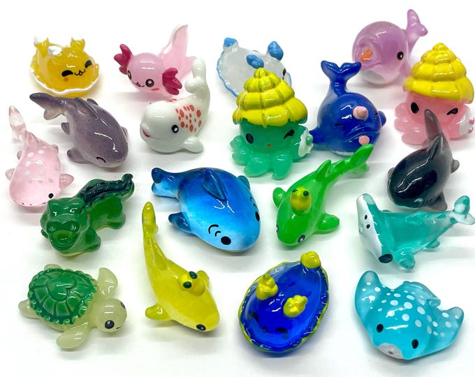 10pcs Mixed Sea Animal Miniatures - Resin Cabochons for Slime or ...