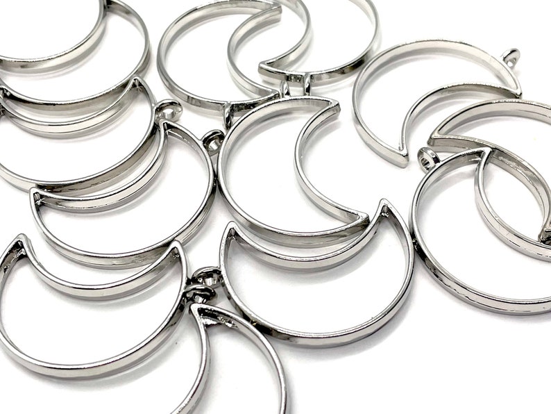10pcs Open Back Moon Bezels for Resin - Silver Tone Jewelry Findings ...