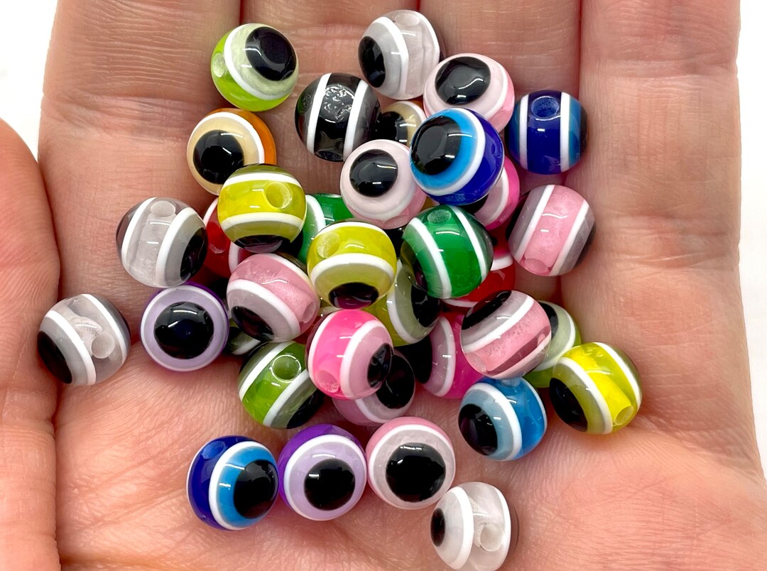 50pcs Evil Eye Beads - Mixed Colors Turkish Eye Acrylic Jewelry Making ...