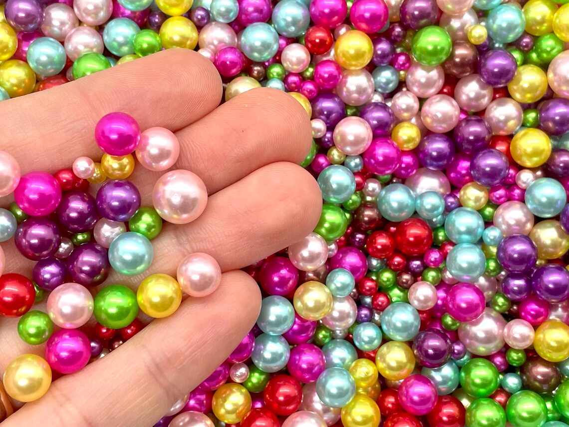 Colorful Faux Pearls - Mixed Size Rainbow Pearly Undrilled Acrylic ...