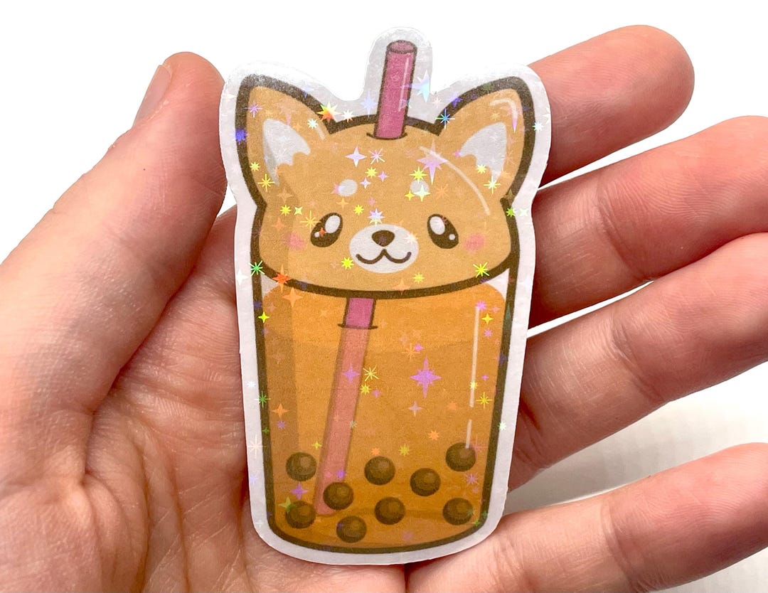 Handmade Sparkly Corgi Bubble Tea Sticker - Kawaii Boba Digital Art ...