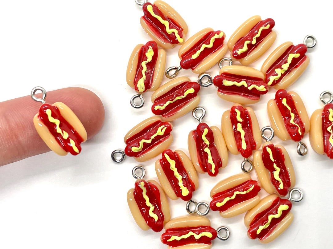 10pcs Hot Dog Charms - Resin Pendants for Making Jewelry or Key Chains ...