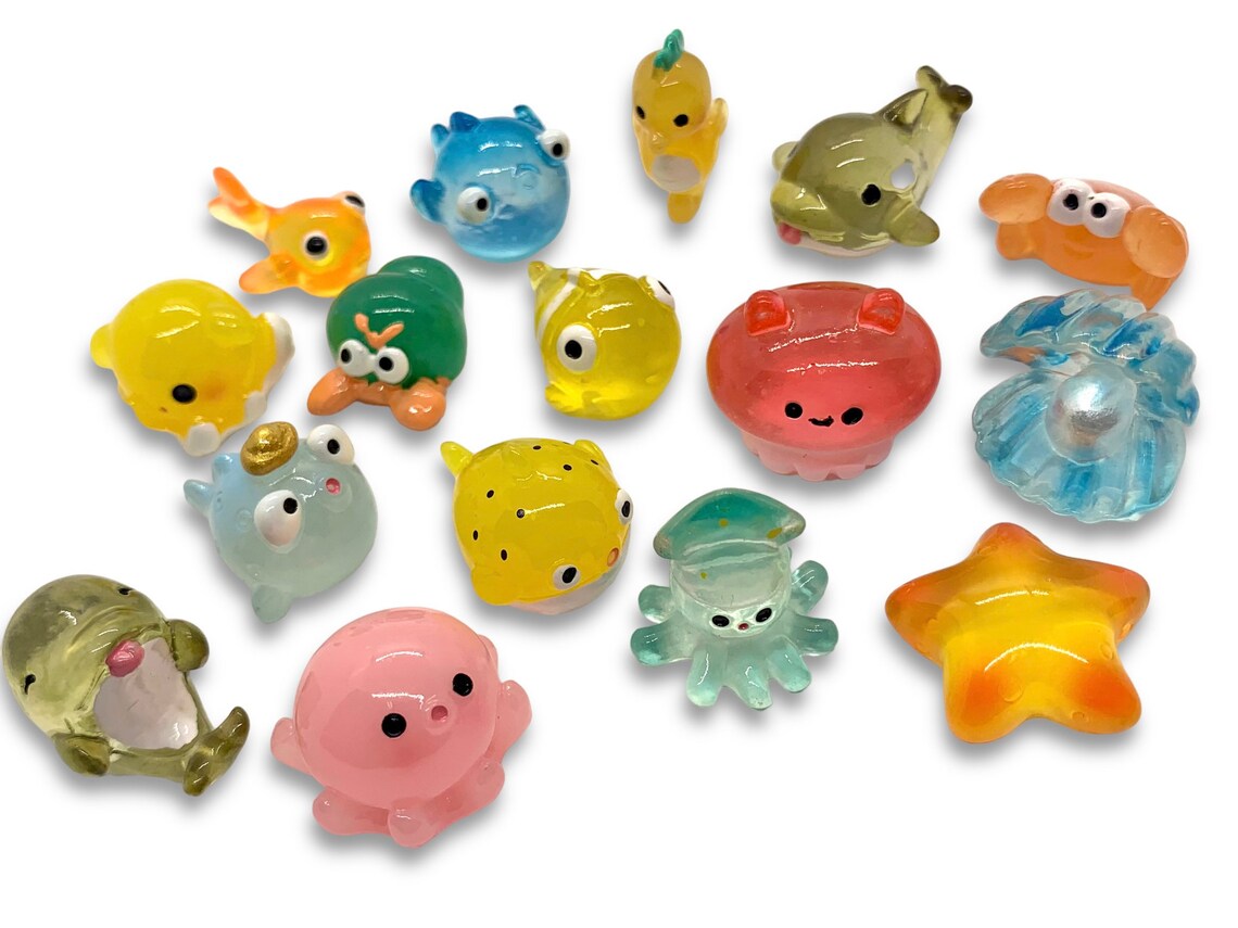 10pcs Mixed Sea Animal Miniatures - Resin Cabochons for Slime or ...
