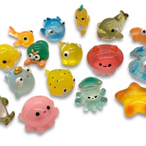 10pcs Mixed Sea Animal Miniatures - Resin Cabochons for Slime or ...