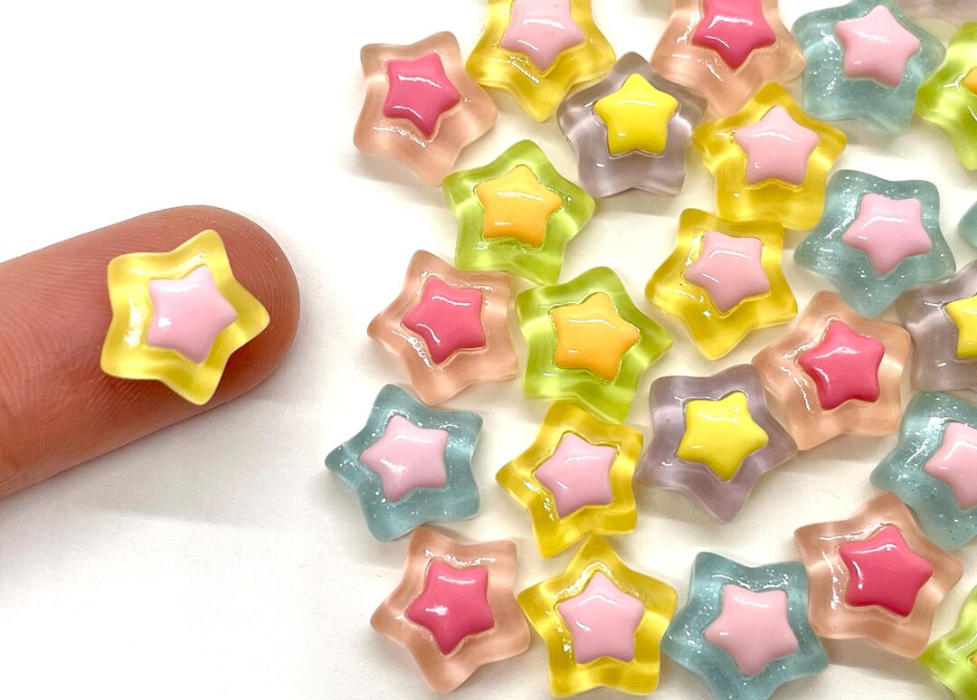20pcs Two Tone Star Resin Cabochons - Cute Pastel Star Slime Charms ...