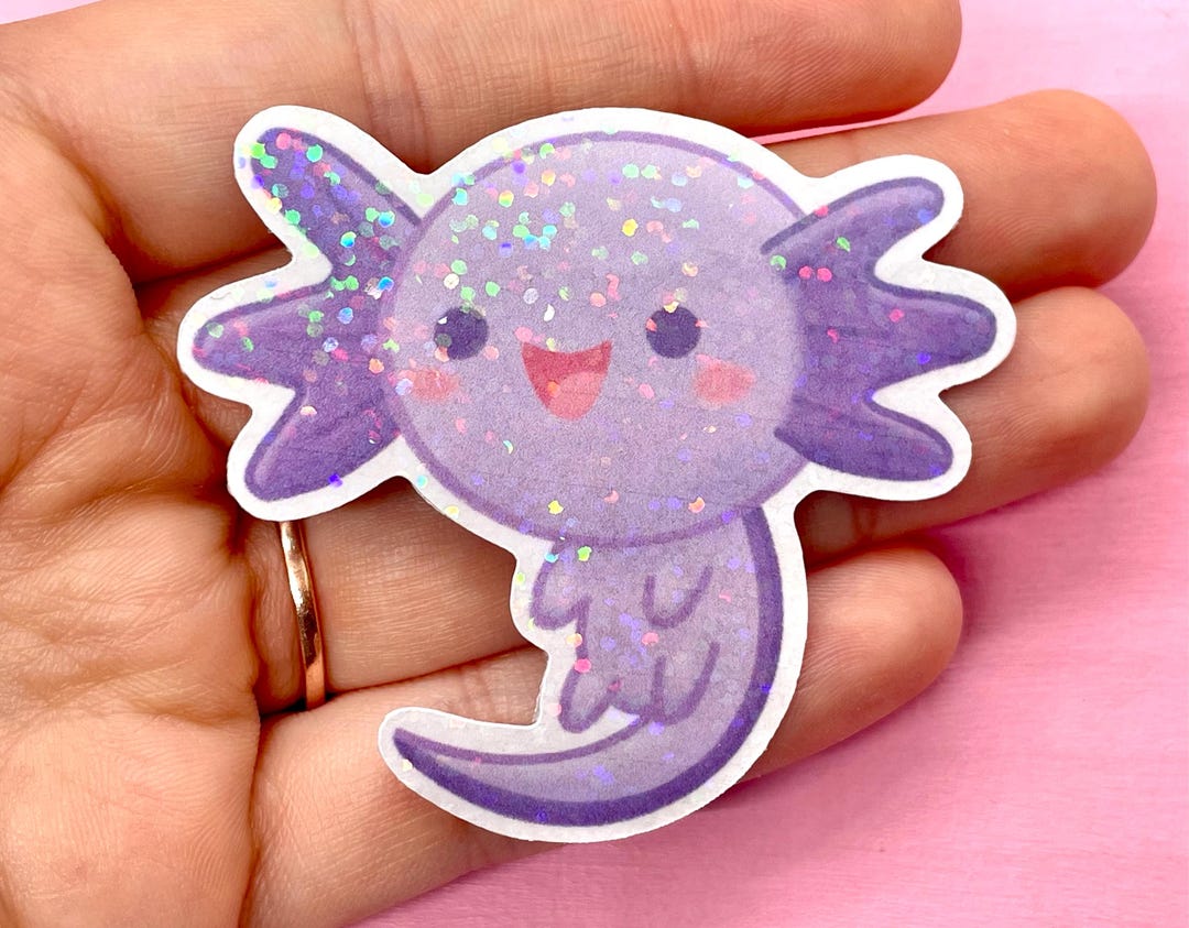 Handmade Sparkly Purple Axolotl Sticker - Kawaii Animal Digital Art ...