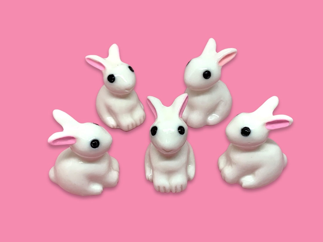 5pcs Mini Resin Bunnies Miniature Rabbits for Slime Charms Animal Fairy ...