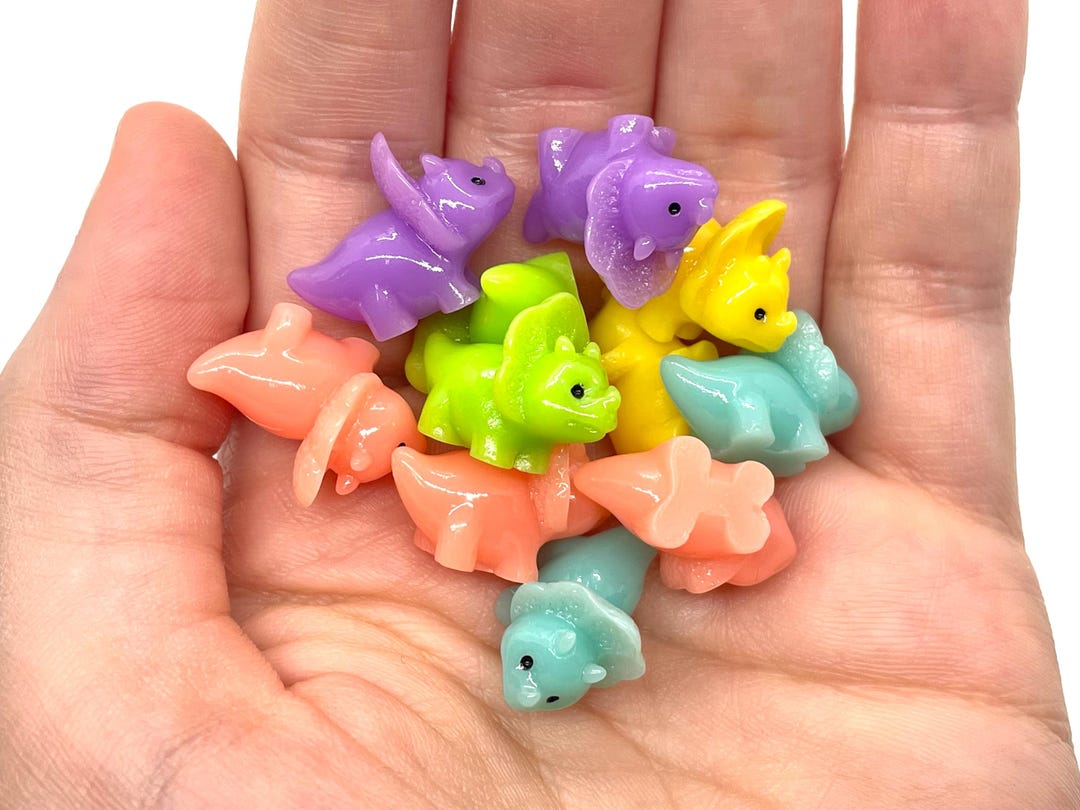 10pcs Tiny Resin Dinos - Miniature Triceratops Cabochons - Mini Fairy ...