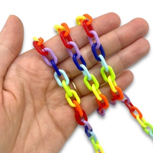 Rainbow Plastic Chain - 15mm Links Chain for Jewelry Making - One Meter ...