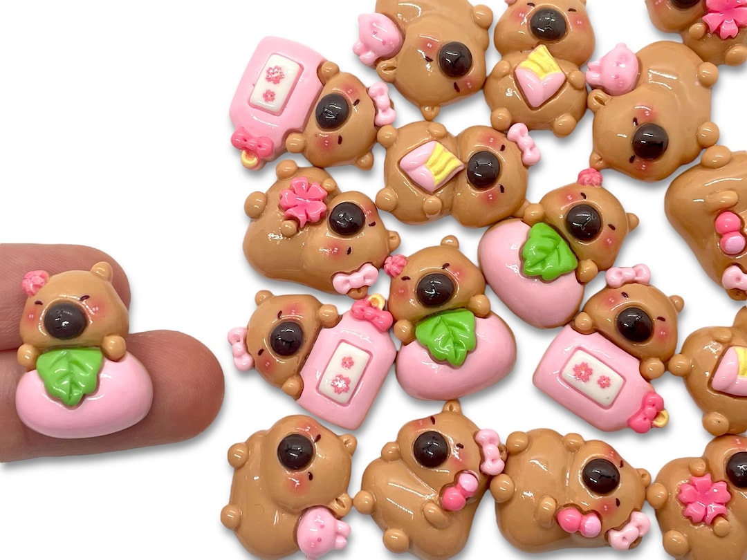 10pcs Kawaii Capybara Resin Cabochons - Cute Animal Flat Back Charms ...