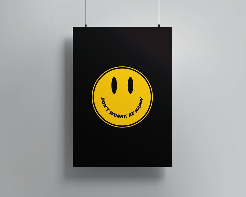 Don't Worry Be Happy Poster Art Print Illustration Gift Home Decor Wall ...