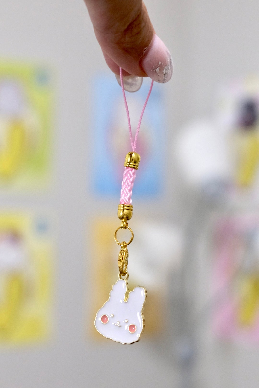 Chibi White Bunny Phone Charm | Cute Accessory | Special Keychain ...