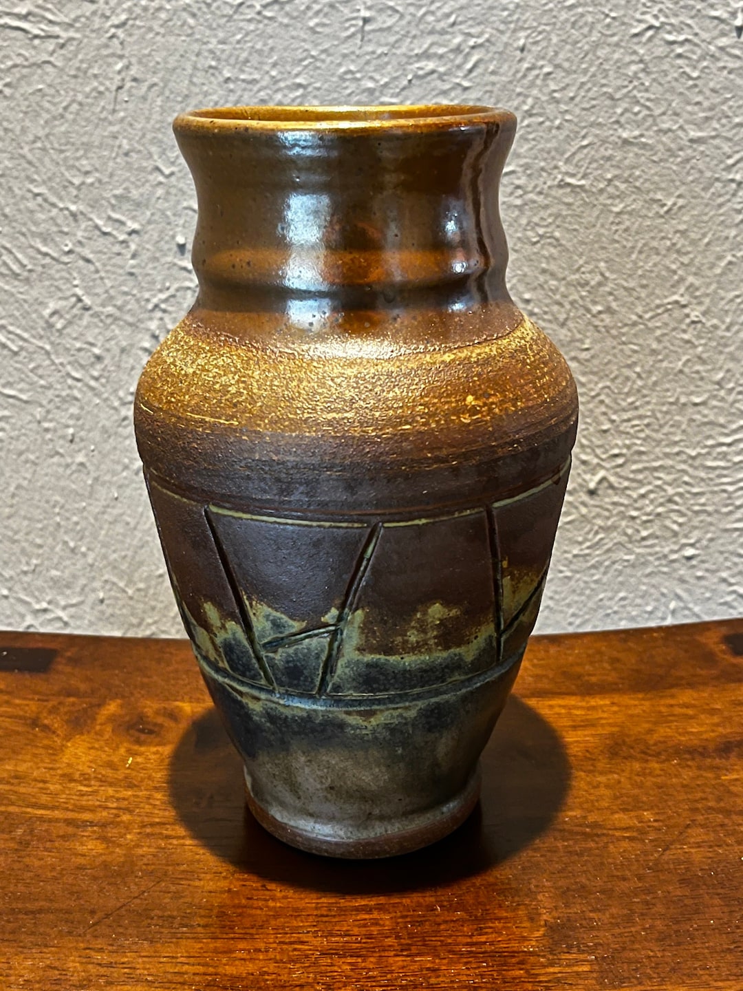 Rustic Ceramic Vase - Green and Rust - Etsy