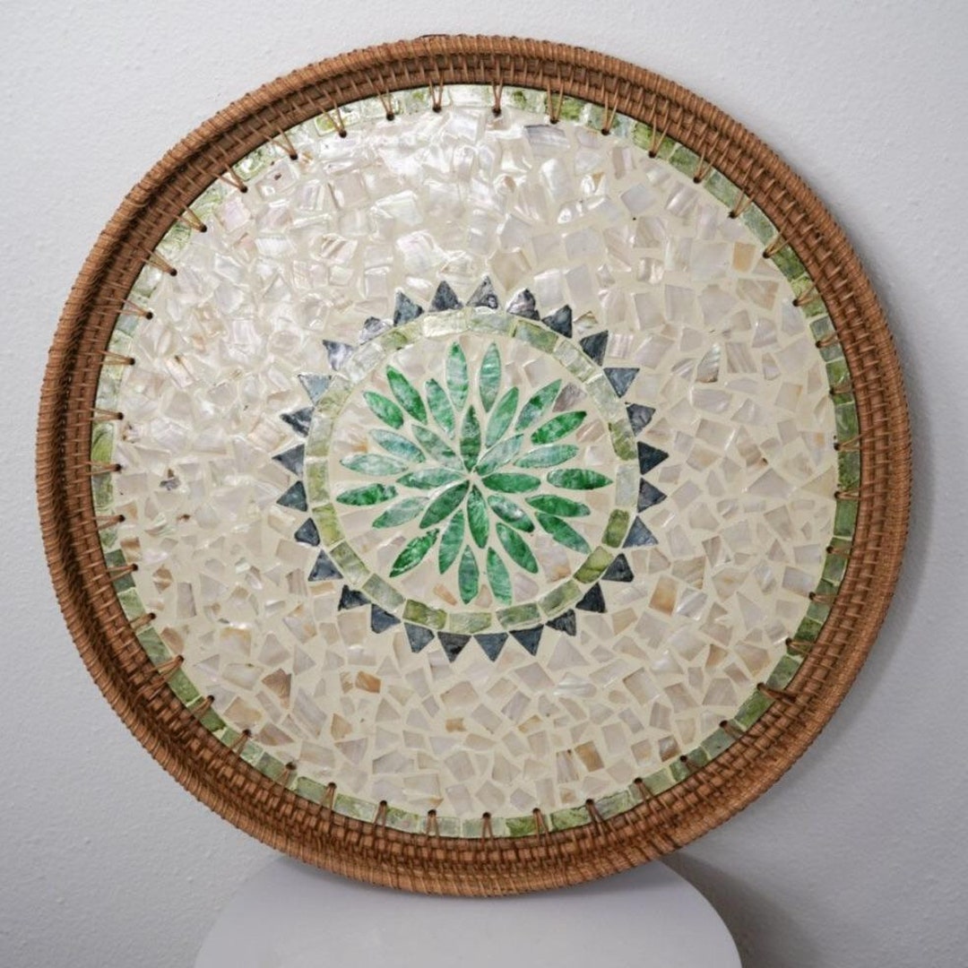 Handmade Rattan Green Pearl Tray Serving Tray, Coffee Table Tray ...