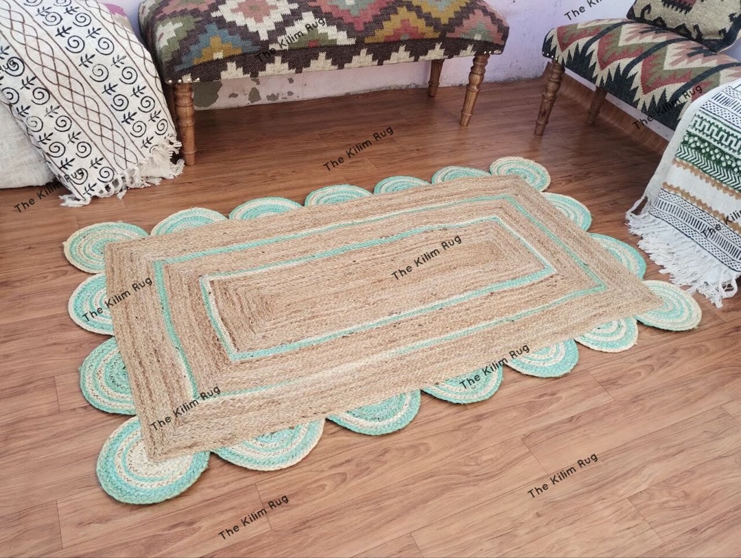 Natural Scalloped Jute Rug, Scallop Pattern Rug, Natural Jute Rug ...