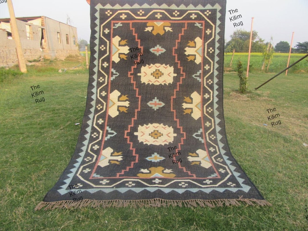 Natural Wool Jute Kilim Rug Sustainable Wool Jute Rug, Rustic Wool Jute ...