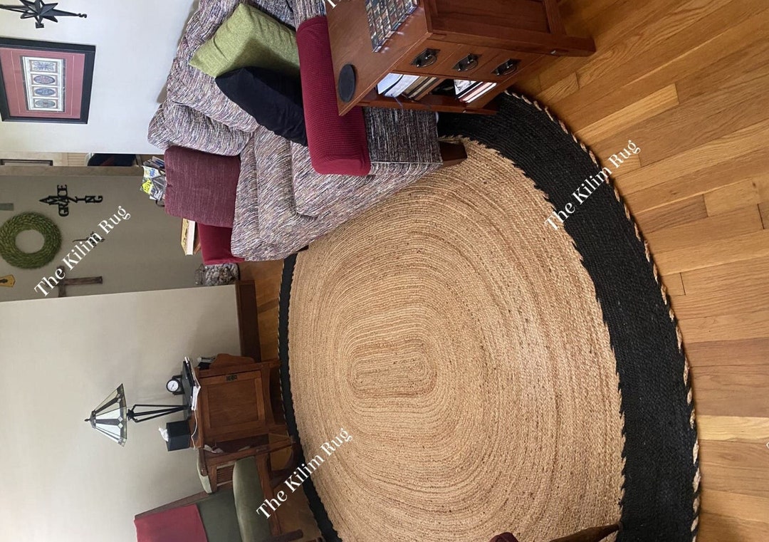 6x8ft Natural Black Oval Jute Rug, Indian Handmade Oval Rug, Braided ...