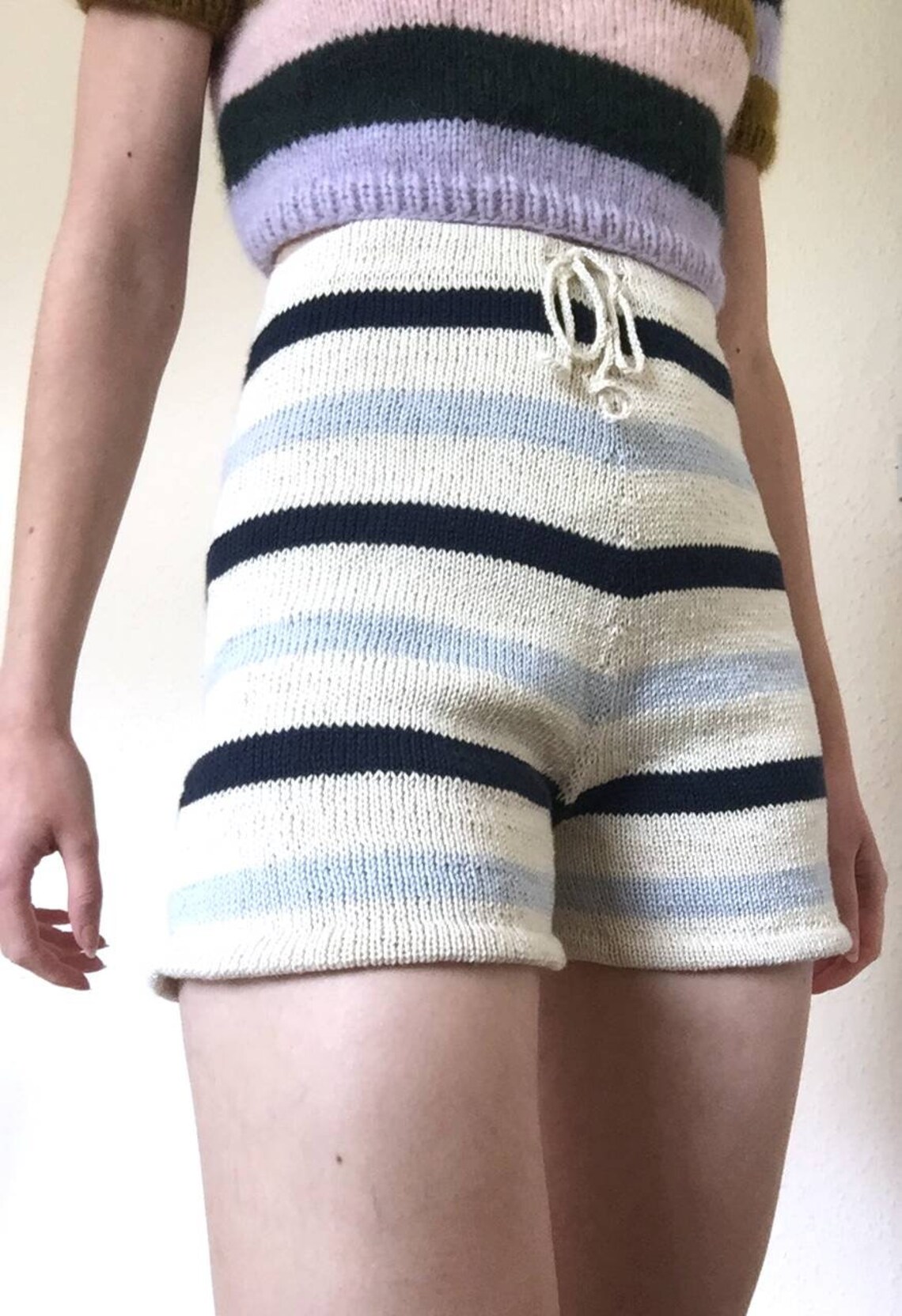 High Waisted Stripe Shorts PDF Knitting Pattern Instant | Etsy