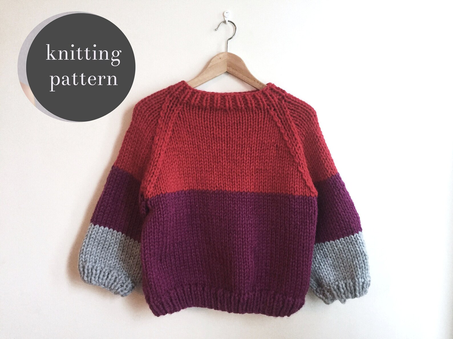 Color Block Jumper Knitting Pattern PDF | Easy Knit Sweater Pattern ...