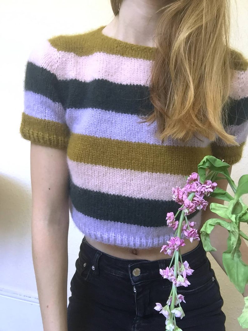 Retro Stripe Knit Sweater Pattern: Cropped Jumper (PDF Pattern) - Etsy